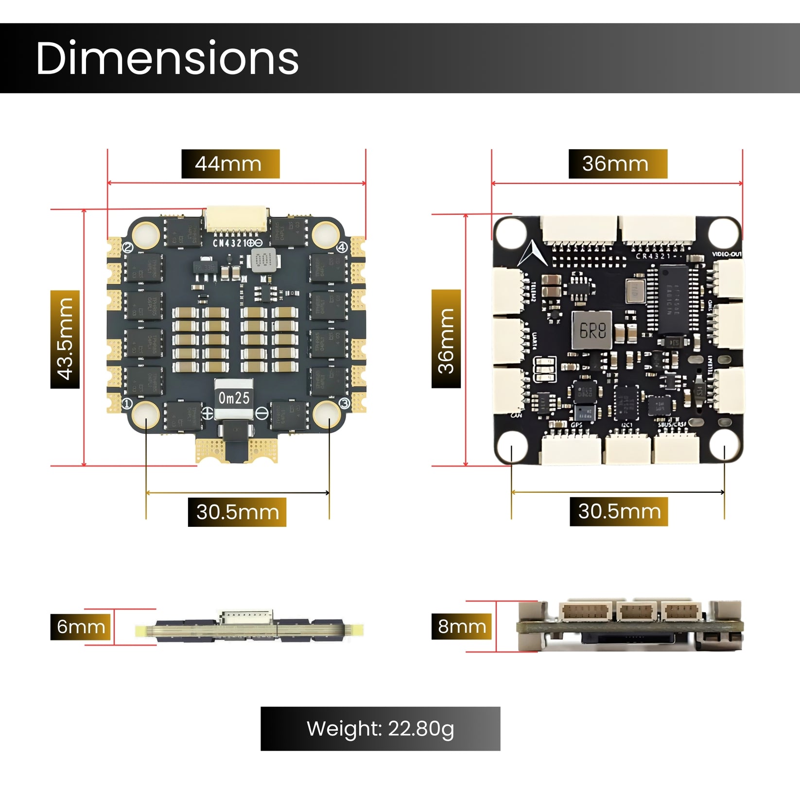 AERO SELFIE H743 Flight Controller Stack: 30x30Stack 60A 4in1 ESC with ...